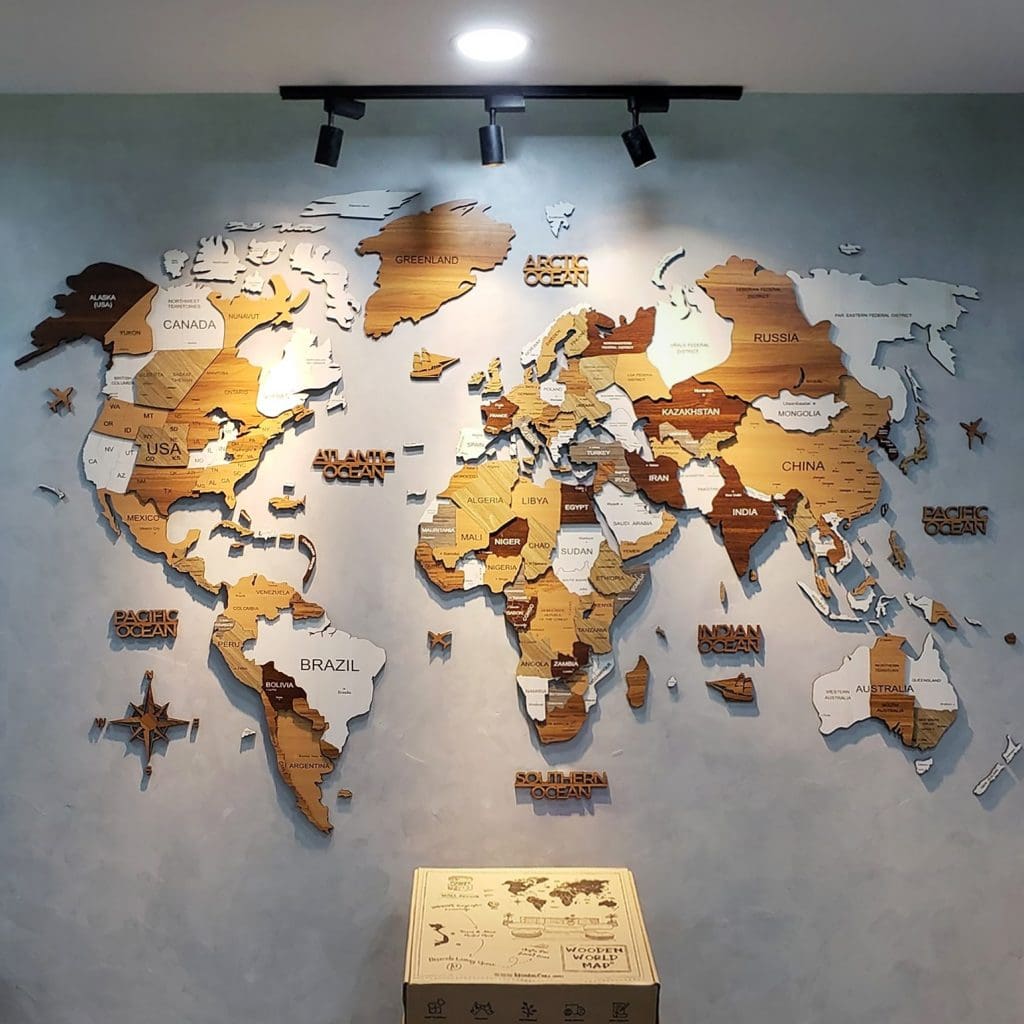 Bản Đồ Thế Giới Bằng Gỗ 3D - Mix 6 màu (Flower) - Woodencore