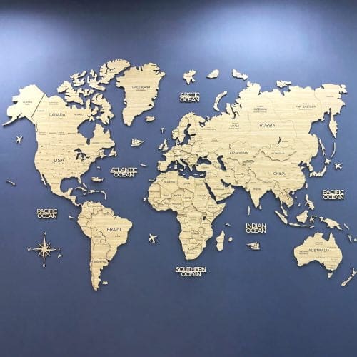 Bản Đồ Thế Giới Bằng Gỗ 3D - LED (Sandy) - Woodencore
