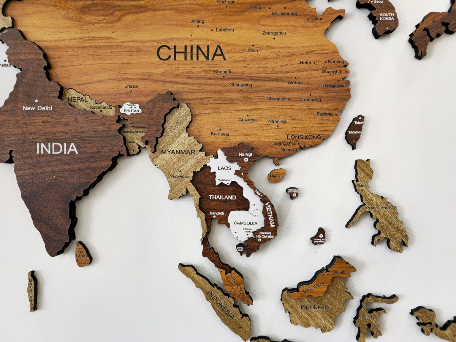 Bản Đồ Thế Giới Bằng Gỗ 3D - Mix 4 màu (Butter) - Woodencore