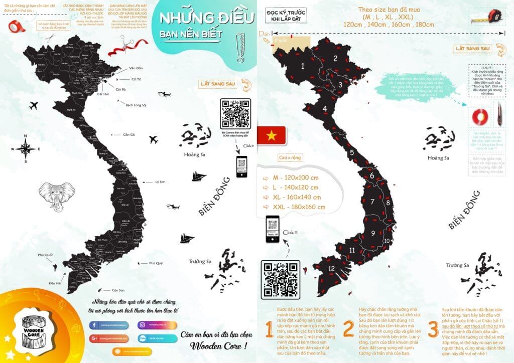 Bản Đồ Việt Nam Bằng Gỗ 3D (63 tỉnh) - Mix 6 màu - Flower - Woodencore