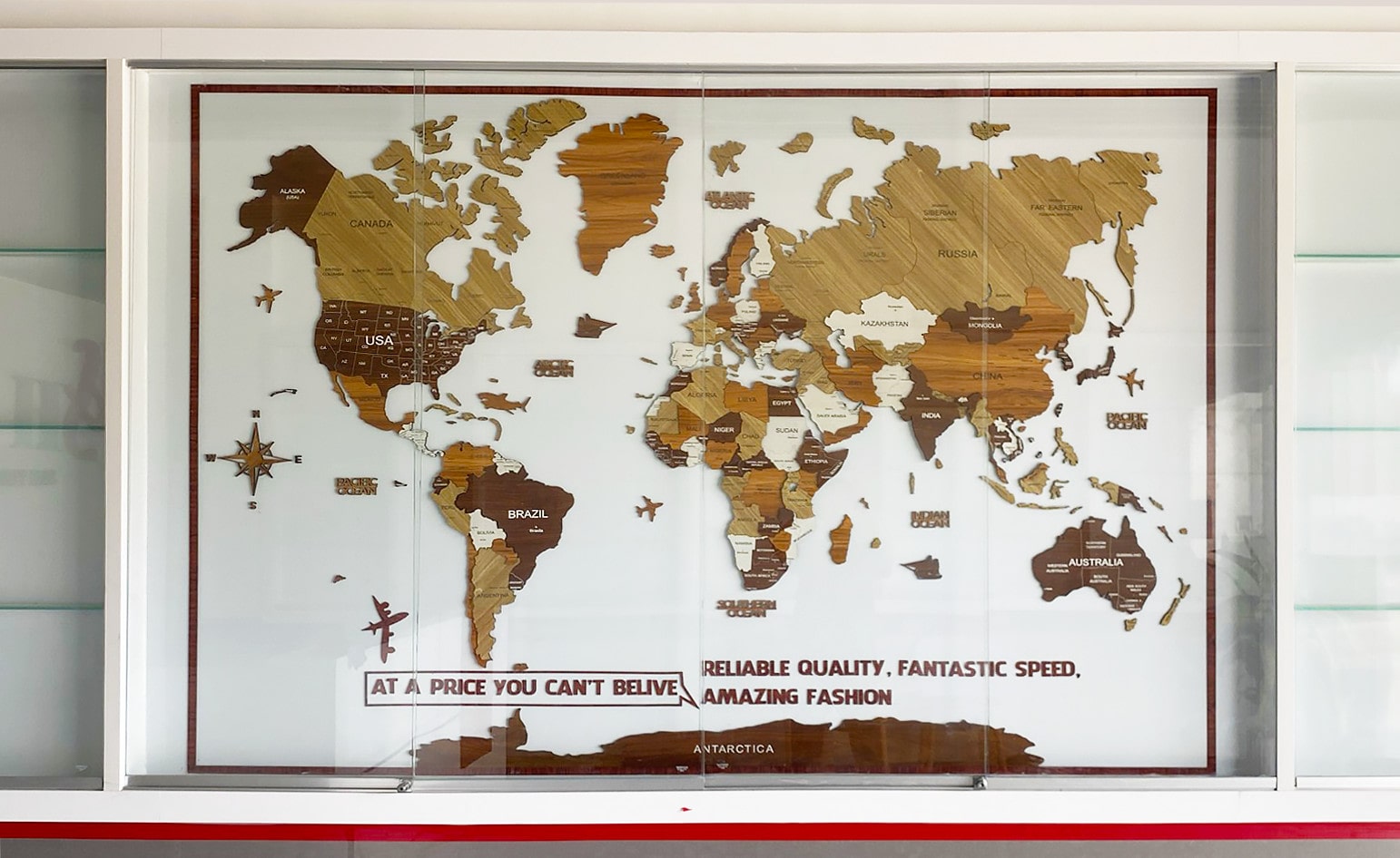 Bản Đồ Thế Giới Bằng Gỗ 3D - Mix 4 màu (Butter) - Woodencore